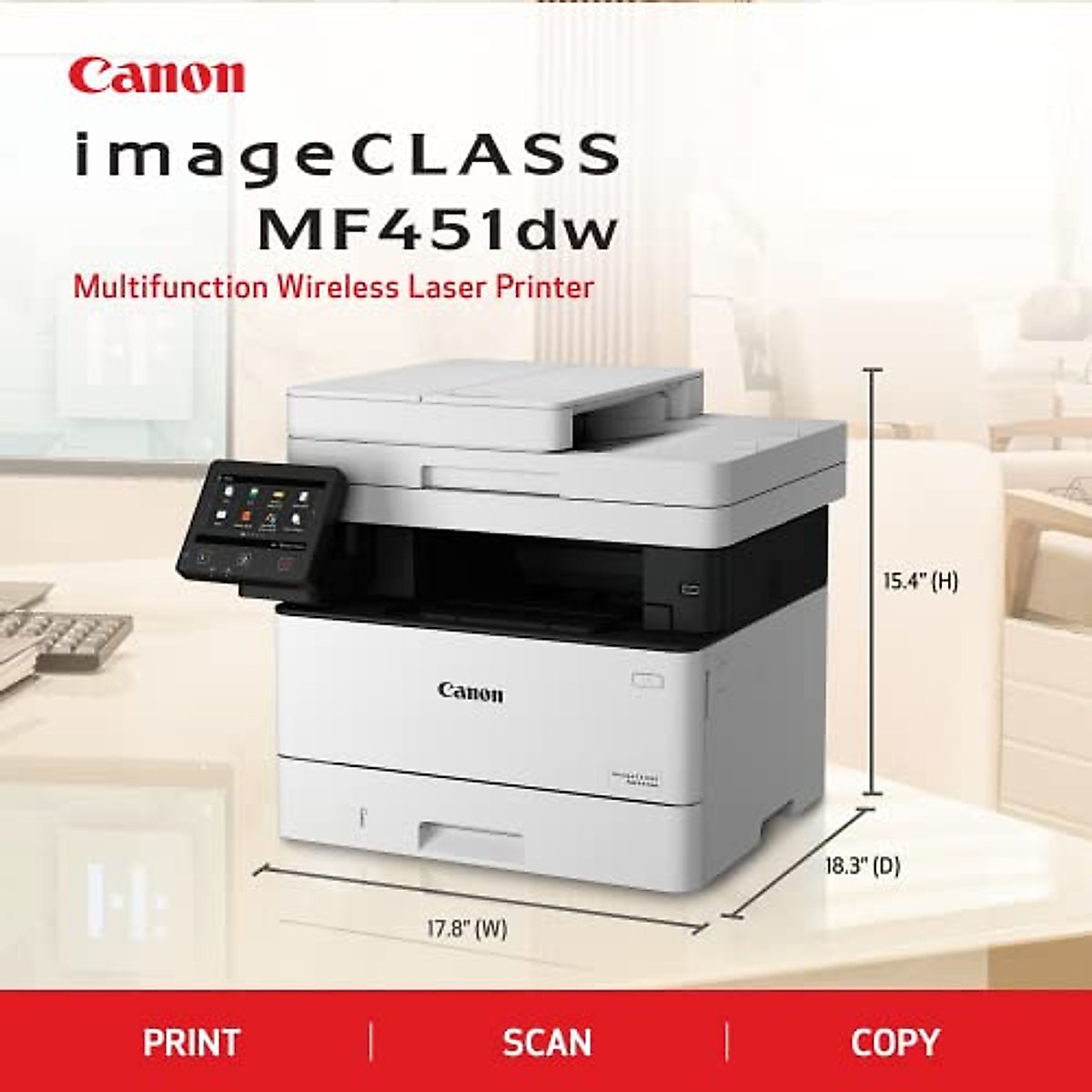 Canon imageCLASS MF451dw All-in-One Wireless Monochrome Laser Printer | Print, Copy, & Scan| 5" inch Color Touch LCD