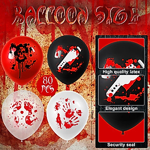 80 Pcs Halloween Balloons 12 Inch Blood Splatter Horror Movie Balloons Halloween Birthday Party Decorations Horror Themed Bloody Latex Balloons for Scary Halloween Supplies Decor, 4 Styles