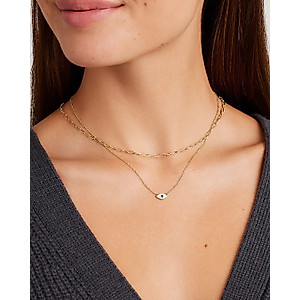 gorjana Women’s Evil Eye Pendant Necklace, Adjustable Link Chain w/White CZ and London Blue Nanogem Talisman, 18K Gold Plated