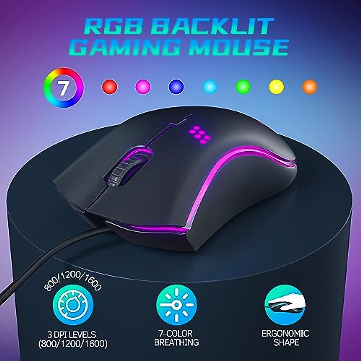 Mechanical Gaming Keyboard and Mouse Combo, 104 Keys Full Size RGB Backlit Blue Switch Keyboard, Ergonomic RGB Gaming Mouse with Mouse Pad, Anti-Ghosting Wired Keyboard for Windows PC Laptop Mac Gamer