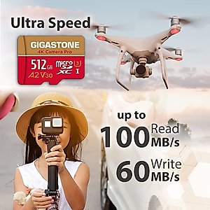 [5-Yrs Free Data Recovery] Gigastone 512GB Micro SD Card, 4K Camera Pro, A2 V30 for Smartphone, Gopro, Action Cams, 4K UHD Video, For Nintendo-Switch, Up to 100MB/s, UHS-I U3 C10 Class 10 with Adapter