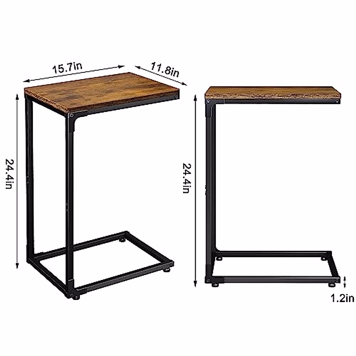 Fixwal C-Shaped End Table Set of 2, Side Tables Couch Table, Snack Table for Living Bedroom Coffee Snack Laptop, Rustic Brown
