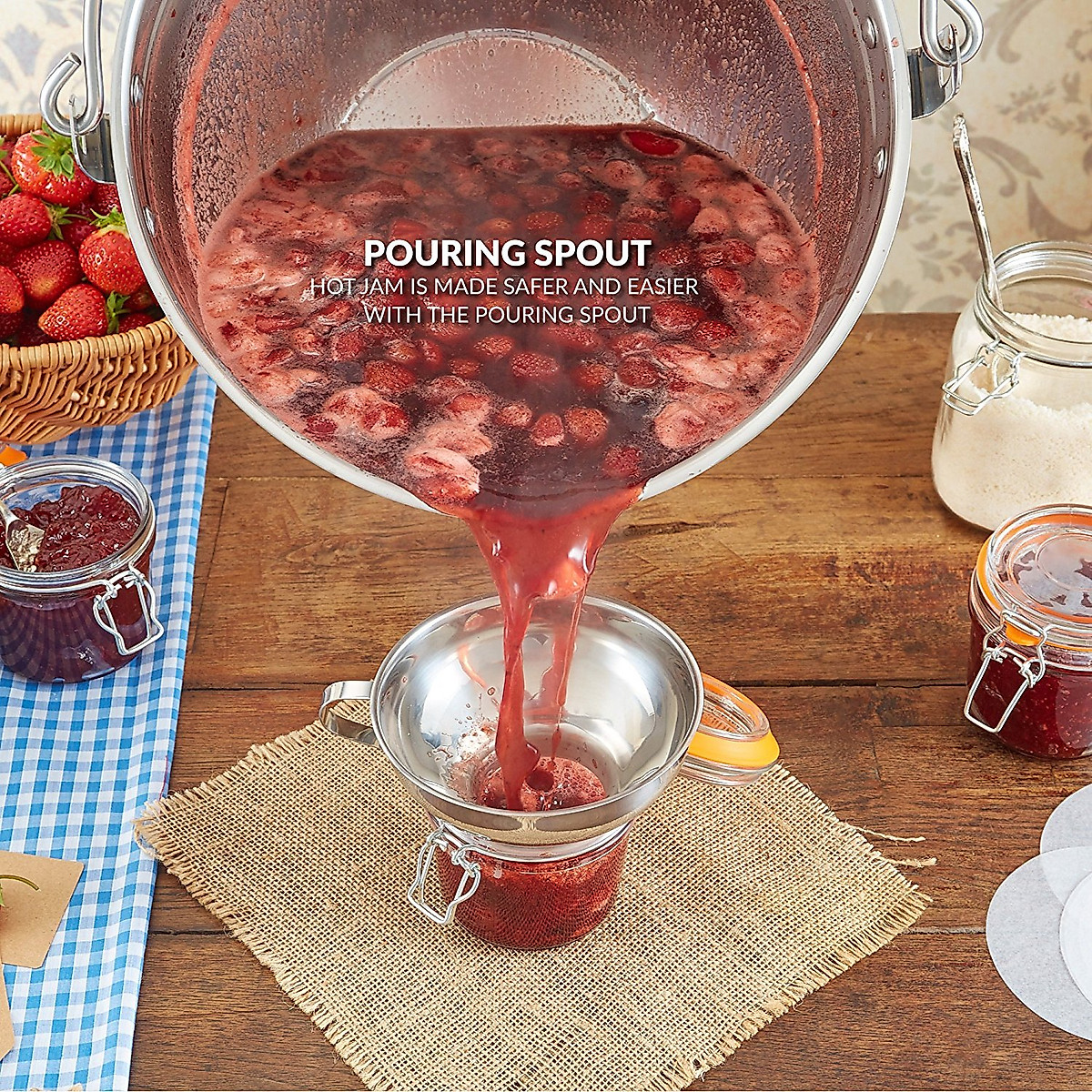 Jam Making Maslin Pan Stainless Steel Preserve Pot & Handle Bucket,Camping Pan (4.5L-4.5QT)