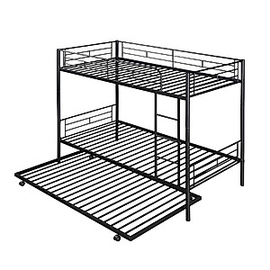 Heavy Duty Metal Bunk Bed Twin Over Twin Bunk Bed with Trundle Bed, Kids Bunk Bed with Ladder and Guardrails, Twin Bunk Beds for Kids, Boys, Girls, Teens, Black Bunk Bed Twin Size