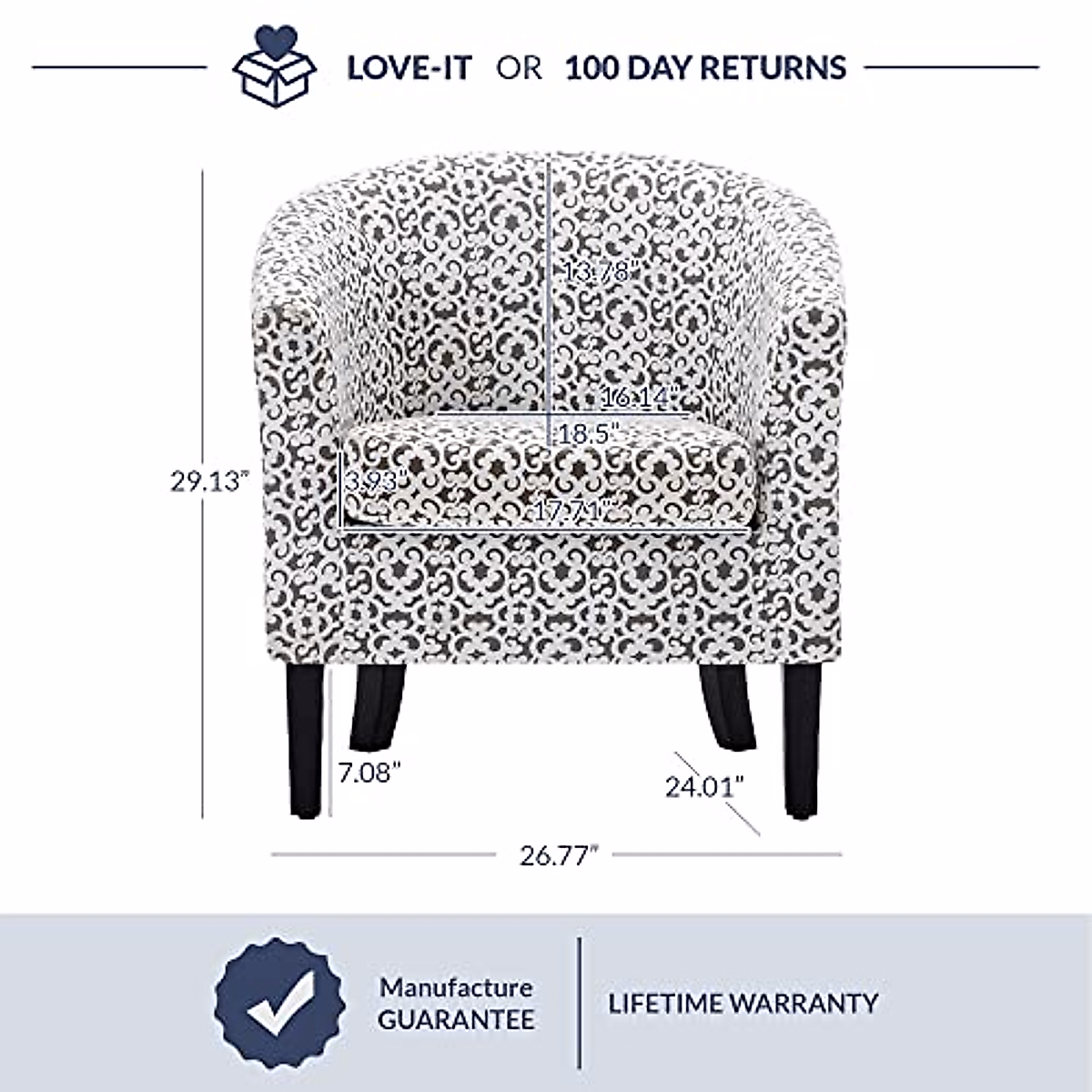 BELLEZE Modern Accent Chair, Linen Barrel Chair Cozy Arm Chair for Living Room, Bedroom, or Reception Room with Flared Legs and Plush Cushion - Highland (White & Brown)