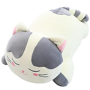 Cat Big Plush Hugging Pillow, Super Soft Kitten Kitty Stuffed Animals Toy Gifts for Kids, Girls, Bed, Christmas, Valentine 21.7" (Gray)