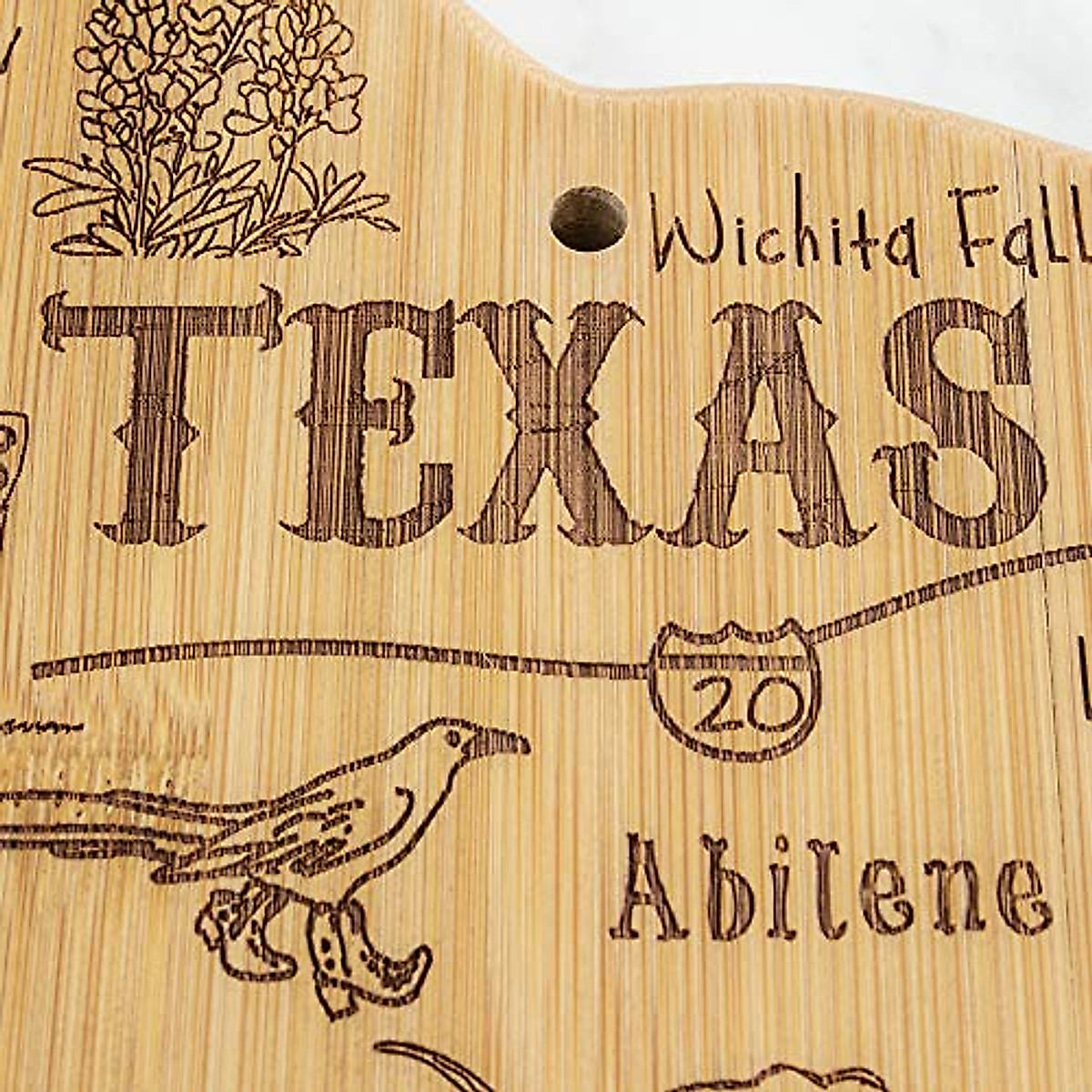 Totally Bamboo Destination Texas State Shaped Serving and Cutting Board, Includes Hang Tie for Wall Display