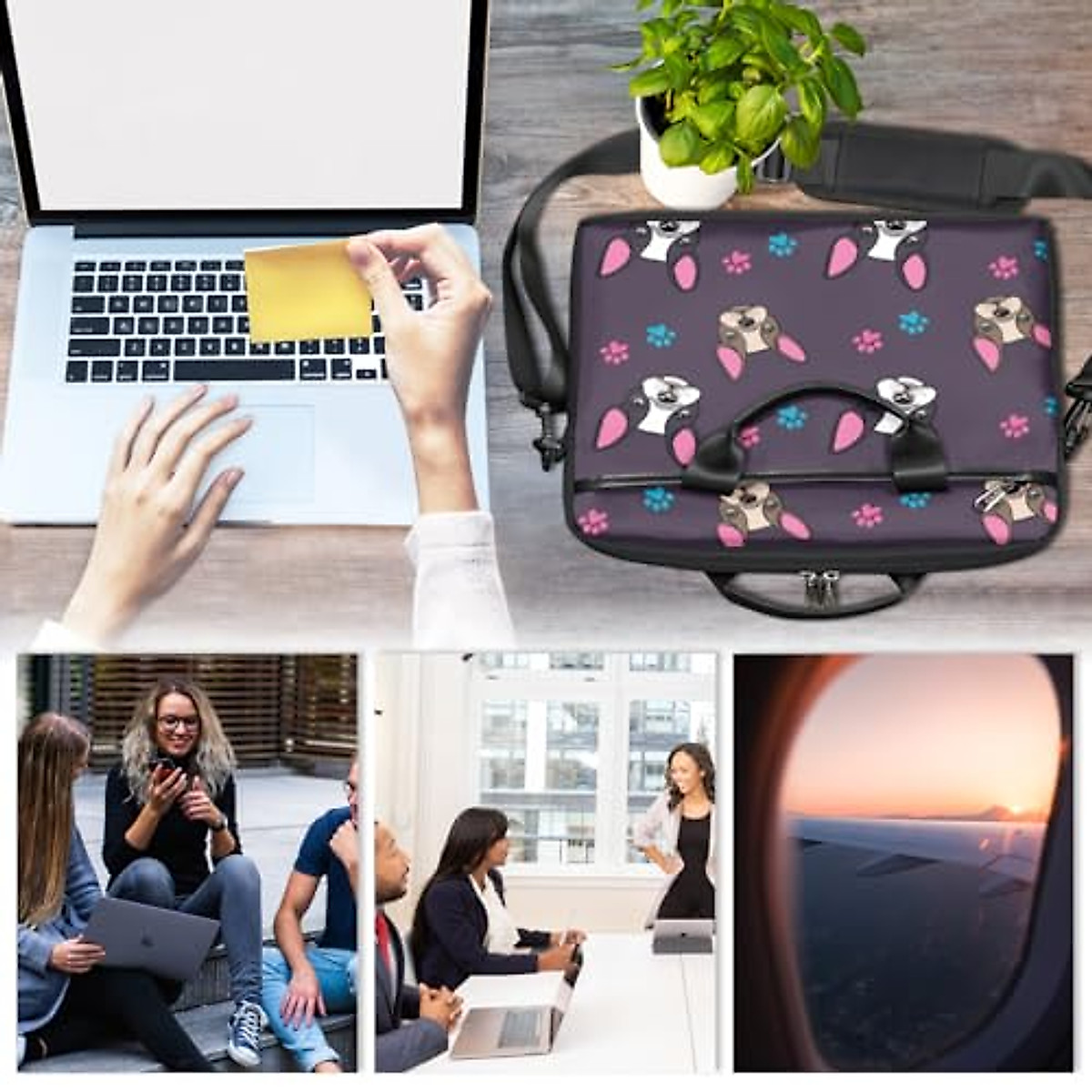 Dog Footprints Laptop Computer Bag Waterproof Shoulder Messenger Bag 13-15 inch Durable Laptop Tote Bag with Shoulder Strap Handle Lightweight Crossbody Briefcase