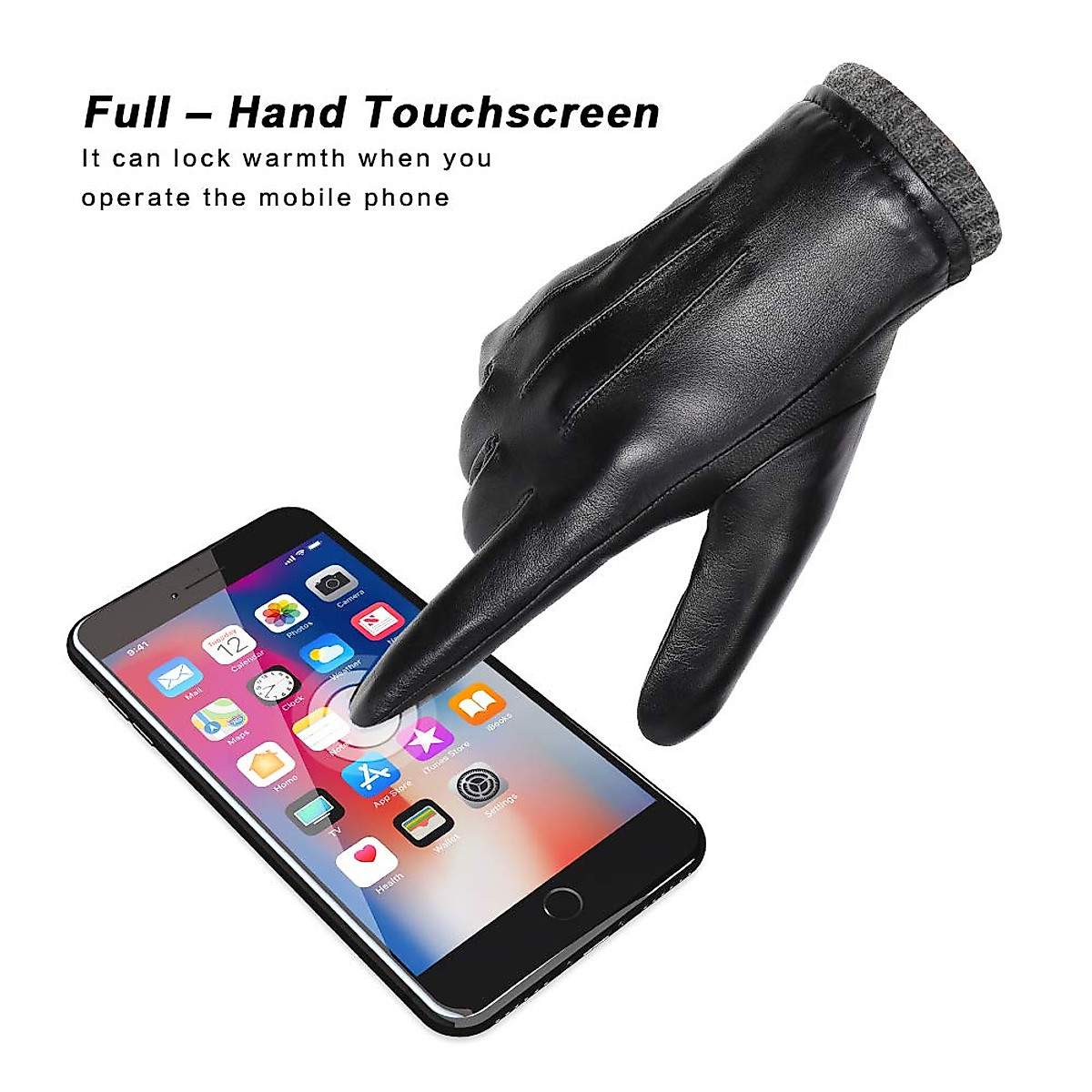 isilila Italian Sheepskin Leather Gloves for Men, Winter Warm Fleece Lined Touch Screen Driving Gloves