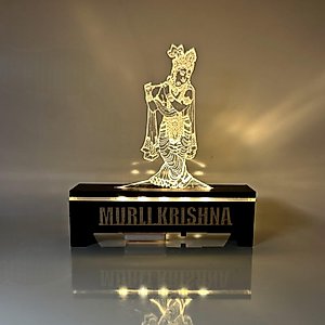 4OUR FAITH 3D Illusion Lord Krishna Kanahiya with LED Light, Lord Krishan for Gift/Home Décor/Office/Car Dashboard/Mandir (Shri Krishana Statue) – (4.35”x2”x4.35”) – Pack of 1