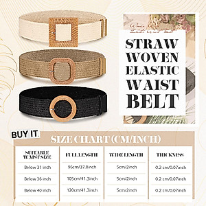 Syhood 3 Pieces Straw Woven Elastic Waist Belt for Women Bohemian Dress Braided Belt (Black, Khaki, Beige, Fit Waist Size Below 31'')