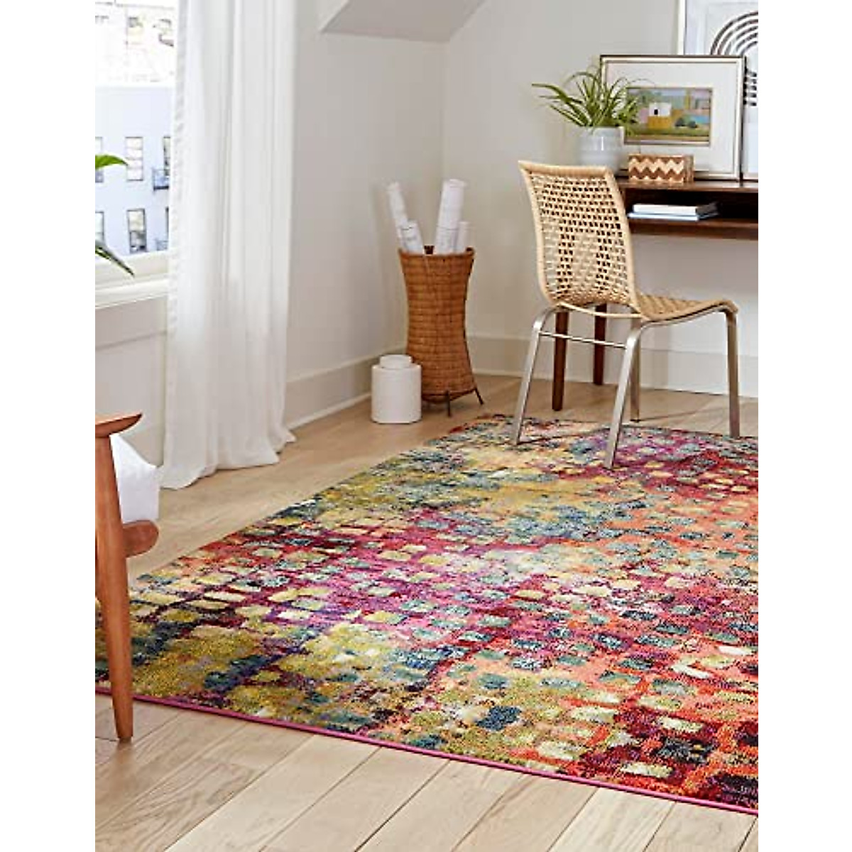 Unique Loom Jardin Collection Colorful, Vibrant, Abstract, Modern Area Rug, 3 ft 3 in x 5 ft 3 in, Multi/Blue
