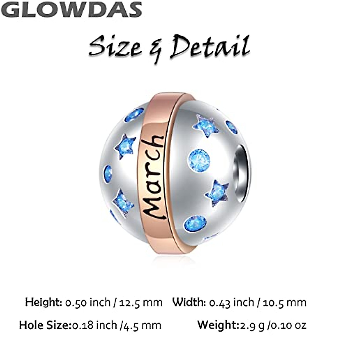 March Birthstone Charms fit Pandora Birthday Bracelet Necklace, 925 Sterling Silver Pave Aquamarine CZ Birth Stone Ball Beads with Little Stars, Gifts for Mom/Dad/Grandma