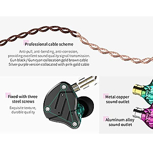 KZ ZSN Dynamic Hybrid Dual Driver in Ear Earphones Detachable Tangle-Free Cable Musicians in-Ear Earbuds Headphones with Microphone (Black Cyan)