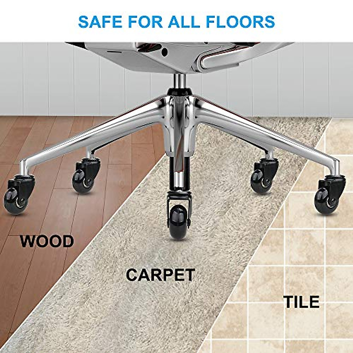 Office Chair Caster Replacement Wheel for Hardwood Floor and Carpet,2"Heavy Duty Universal Floor Safe Caster Set of 5,Rubber Wheels Office Chair to Replace Office Chair mats,fits 98% Chairs