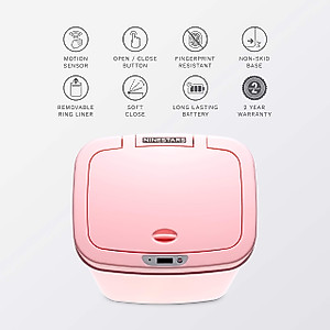 Ninestars DZT-12-5PK Bedroom or Bathroom Automatic Touchless Infrared Motion Sensor Trash Can, ABS Plastic (Rectangular, Pink) Trashcan, 3 Gal 1 Count (Pack of 1)
