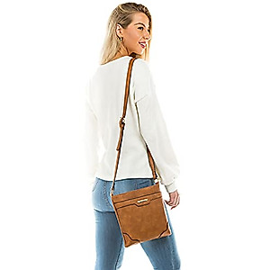 Women's Medium Size Solid Modern Classic Crossbody Bag with Gold Plate (Brown)