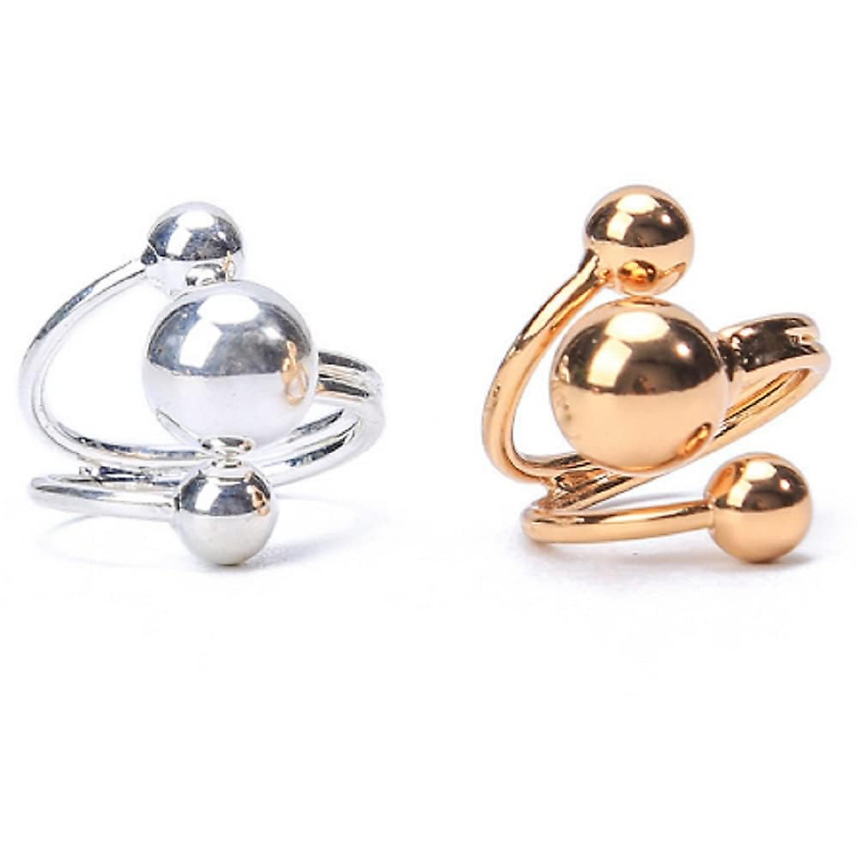 Awmnjtmgpw 925 Sterling Silver 18K Gold Hip hop Ring Round Bead Temperament Planet Index Finger Irregular Geometric Ball Ring with Adjustable Opening (Silver)