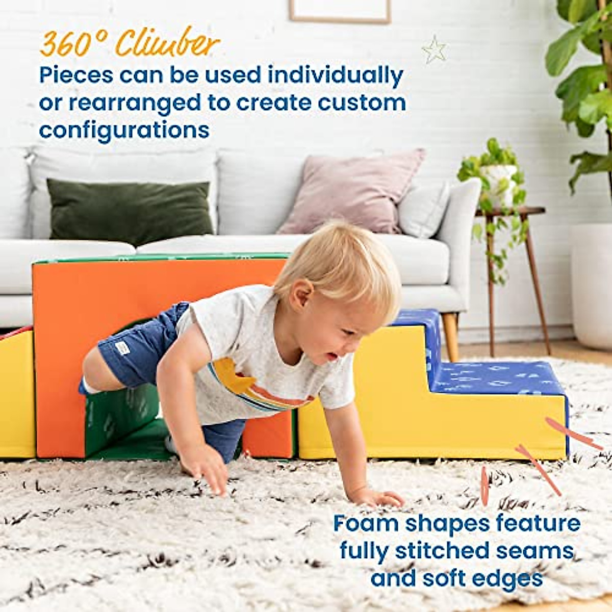 ECR4Kids SoftZone Single Tunnel Climber, Toddler Playset, Assorted, 3-Piece