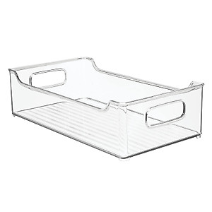 mDesign Wide Plastic Kitchen Storage Container Bins with Handles -Organization in Pantry, Cabinet, Refrigerator or Freezer Shelves - Food Organizer for Fruit, Yogurt, Squeeze Pouches - Clear