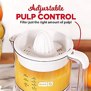 Dash Citrus Juicer Extractor: Compact Juicer for Healthy Juice, Oranges, Lemons, Limes, Grapefruit & other Citrus Fruit with Easy Pour Spout + 32 oz Pitcher - White
