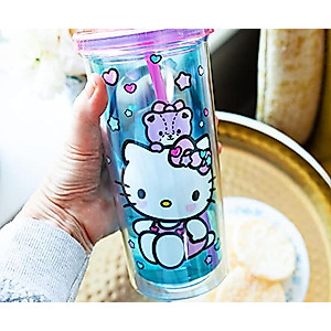 Sanrio Hello Kitty Stacked Donuts Carnival Cup with Reusable Straw and Leakproof Lid | Plastic Cold Cup for Boba Milk Tea Beverages, Home & Kitchen Essentials | Cute Kawaii Gifts | Holds 20 Ounces