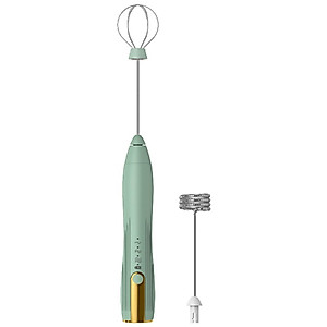 Immersion Blender Handheld, 2-in-1 Hand Blender Electric with USB Rechargeable 3 Speeds, Stainless Steel Blade Stick Blender with Whisk, for Coffee Latte,Hot Chocolate, Egg (Green)