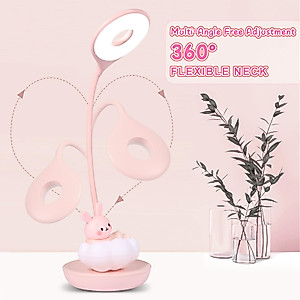 MARZIUS Cute Rabbit Design Dimmable Touch LED Reading Desk Lamp Night Light with 5 Levels Brightness for Boy,Girl Kid Teen (Pink Cloudy Bunny)