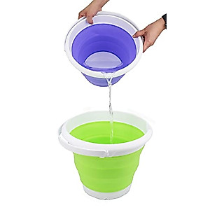 SAMMART Collapsible Plastic Bucket - Foldable Tub - Portable Fishing Water Pail - Space Saving Outdoor Waterpot (White/Grass Green, 8.5L Round)