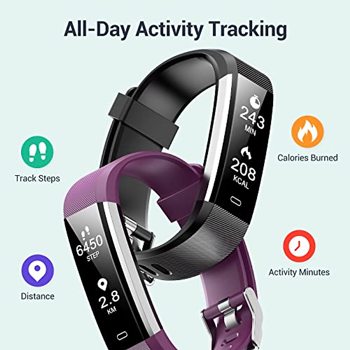 Stiive Fitness Tracker with Heart Rate Monitor, Waterproof Activity and Step Tracker for Women and Men, Pedometer Watch with Sleep Monitor & Calorie Counter, Call & Message Alert