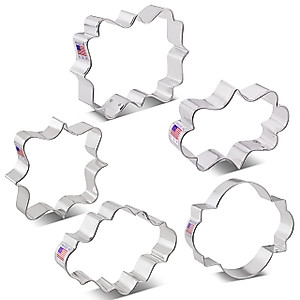 Plaque Cookie Cutters 5-Pc. Set Made in USA by Ann Clark, Square Plaque, Oval Plaque, Photo Plaque, Long Fancy Plaque, Square Plaque