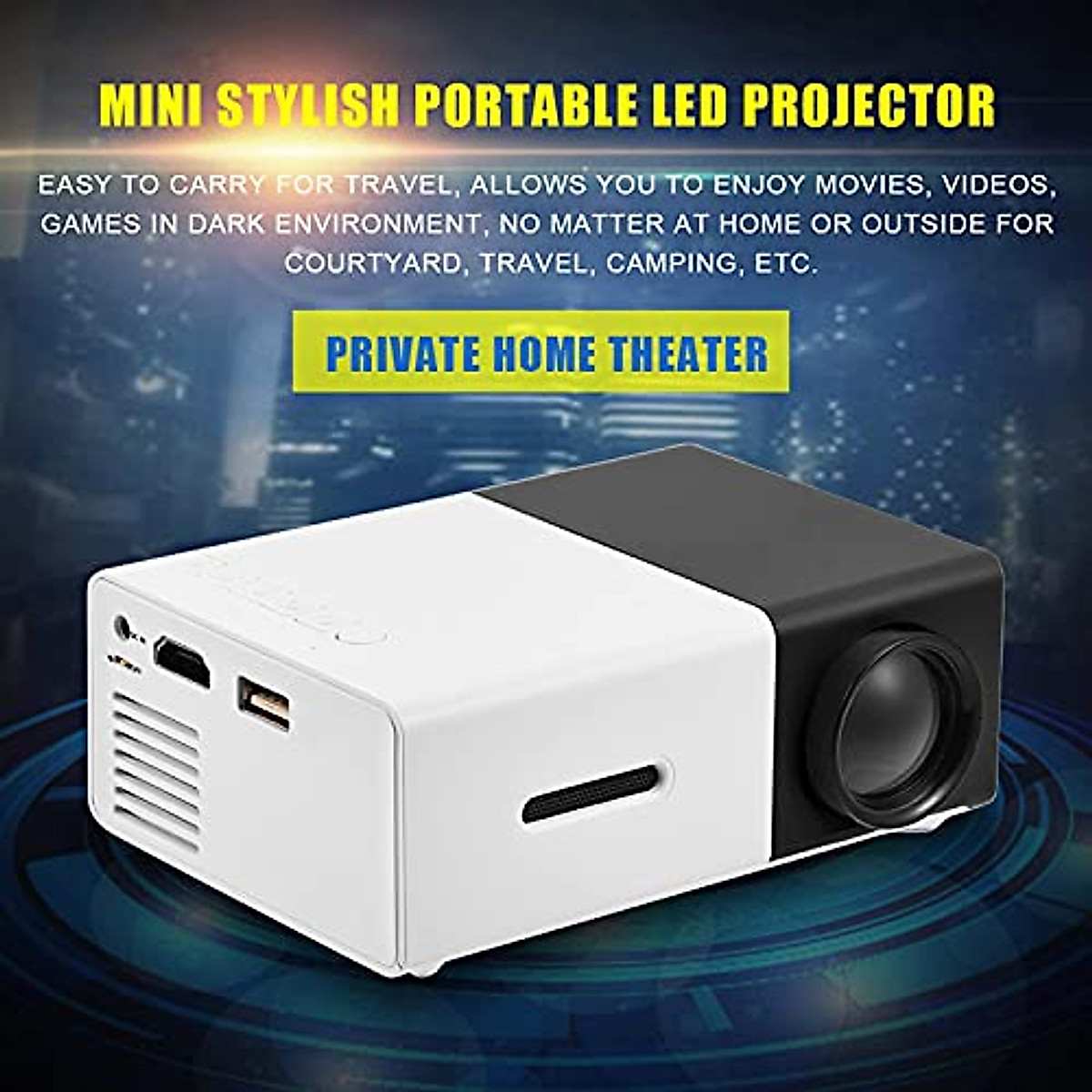 Mini Projector, Mini Stylish Home Theater Portable LED Projector HD HDMI Projector, Mini LED Projectorfor Outdoor&Indoor,US Plug,Black White