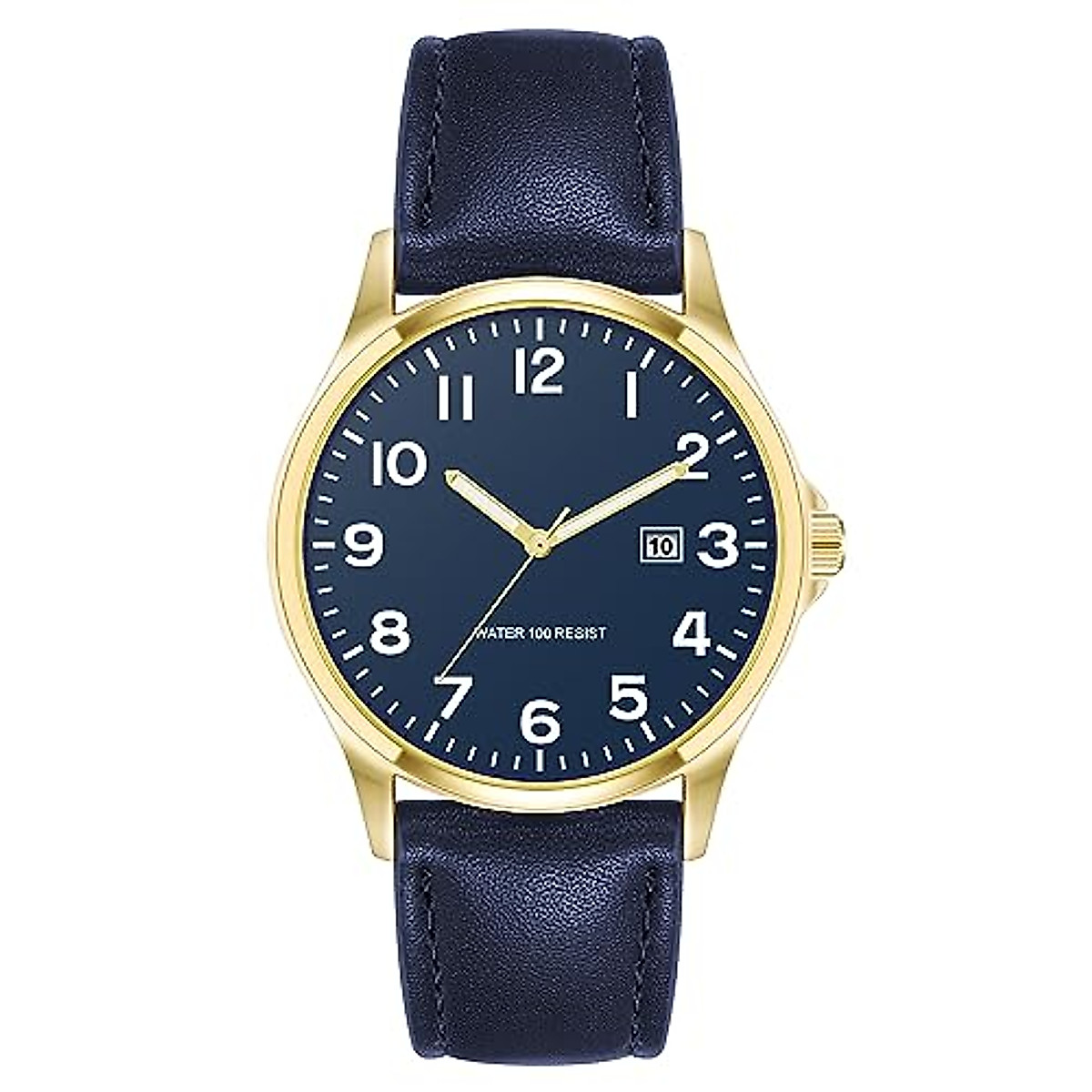Amazon Essentials Men's Easy to Read Strap Watch, Gold Tone and Navy Strap