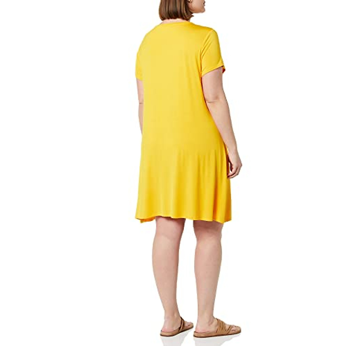 Amazon Essentials Women's Short-Sleeve Scoop Neck Swing Dress (Available in Plus Size), Yellow, X-Large