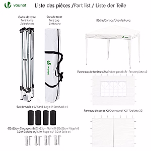 VOUNOT 10*10ft Pop Up Gazebo Tent, Canopy Tent for Parties with Sides & 4 Weight Bags & Carry Bag, Marquee Garden Party Tent Outdoor, White