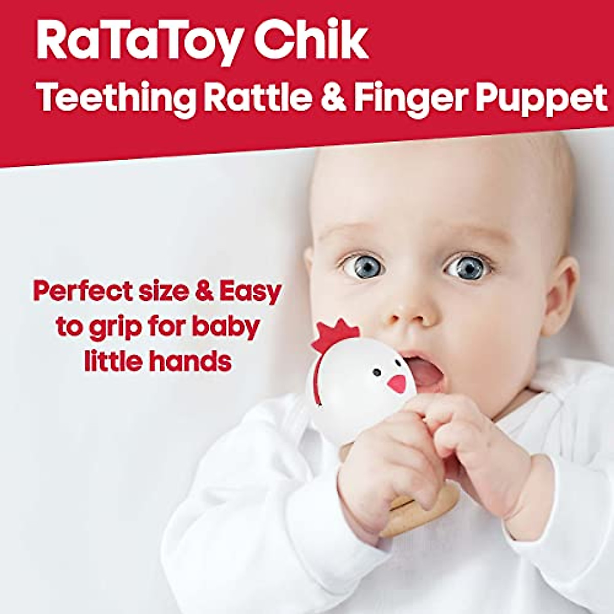 Kipod Wooden Baby Toy- Newborn Teething Toy & Wooden Baby Rattles 0-6 Months - All-Natural and Safe Material Wooden Rattle for Baby - Premium Wood Baby Teether Toy with Smooth Edges - Cute Chick