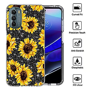 DDTKZC for Moto G Stylus 5G 2022 Phone Case，Moto G Stylus 5G 2022 Case Tempered Glass Protector Lustre Pattern-Sparkle 3 in 1 Clear Shockproof Case for Moto G Stylus 5G 2022 (Yellow Sunflower)