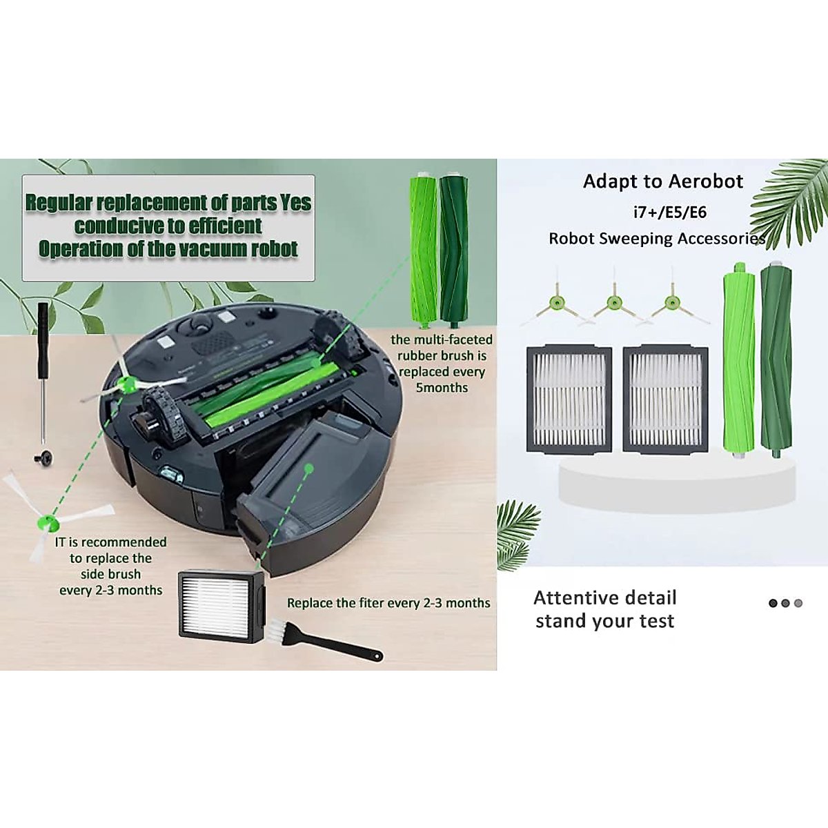 DLD 1 Set of Multi-Surface Rubber Brushes +3 HEPA Filters +4 Edge-Sweeping Brushes Replacement Parts for iRobot Roomba i7 i7+/i7 Plus E5 E6 Vacuum Cleaner Set