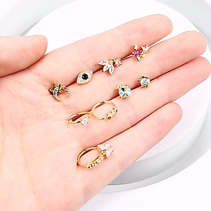 JOERICA 9PCS 20G Nose Rings for Women Nose Studs Stainless Steel Nose Ring Hoops Dangle Nose Rings Set L Shaped Butterfly Nose Ring