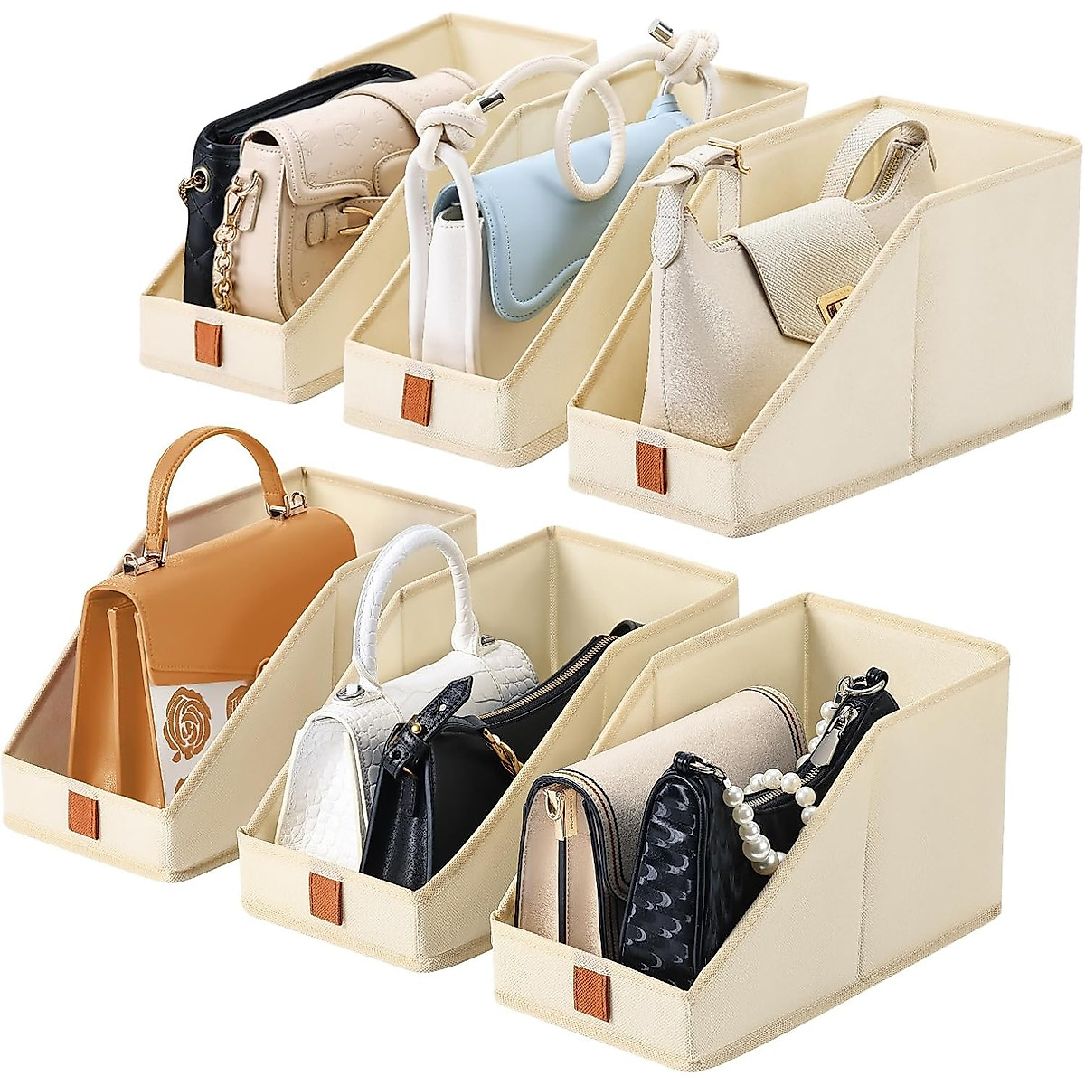 DIMJ Closet Organizers for Purses and Bag Storage, Small Storage Bins Foldable, Storage Baskets for Shelves, Wardrobe, Bedroom, Office - Fabric Cube Storage 6 Pack(Beige, 5.9 x 11.8 x 6.7 in)