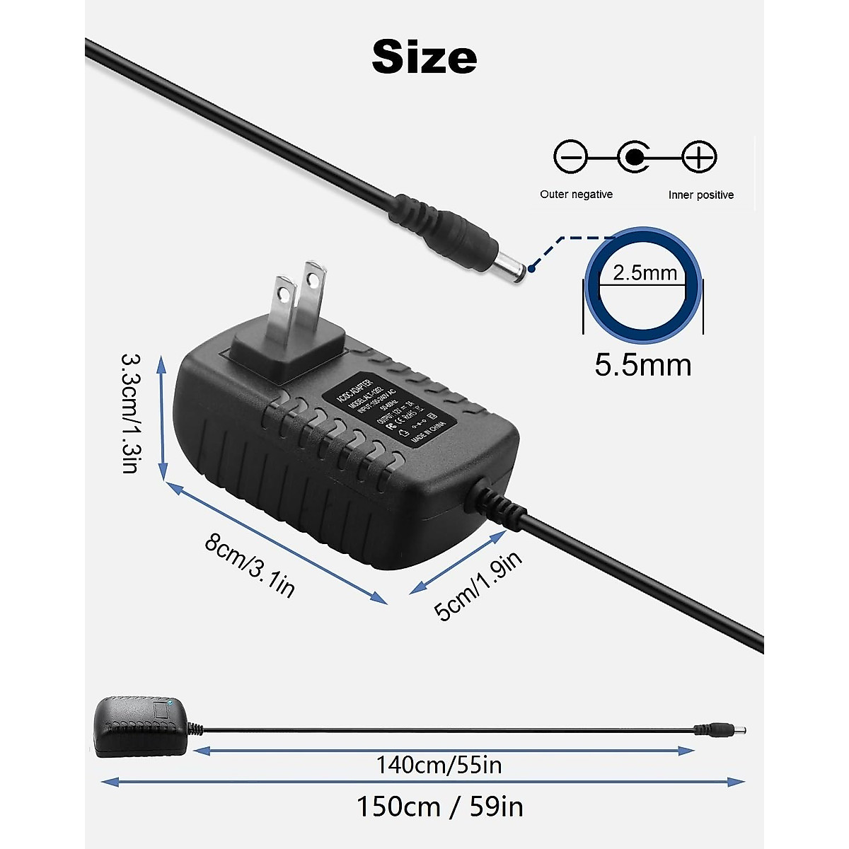 12V 2A DC Power Supply Adapter 12 Volt AC Adapter 100-240V 50-60Hz to DC 12V 2A Power Adapter Cord, 12V DC Power Supply 2A Adapter with 5.5mmx2.5mm DC Barrel & 1 Tip