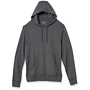 Amazon Essentials Men's Lightweight Jersey Pullover Hoodie, Charcoal Heather, Large