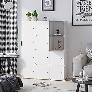 C&AHOME Cube Storage Organizer with Doors, 12-Cube Shelves, Closet Cabinet, DIY Plastic Modular Bookshelf Ideal for Bedroom, Living Room, 36.6”L x 12.4”W x 48.4”H Milky USHS3012M-DOOR