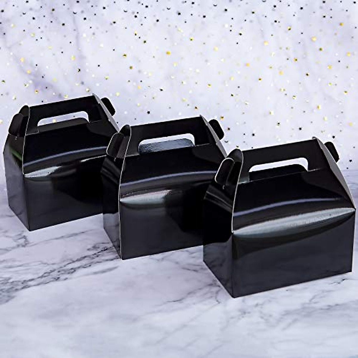 ONE MORE 25-Pack Gable Candy Treat Boxes,Small Black Goodie Gift Boxes for Halloween and Birthday Party Favors Box 6.2 x 3.5 x 3.5 inch