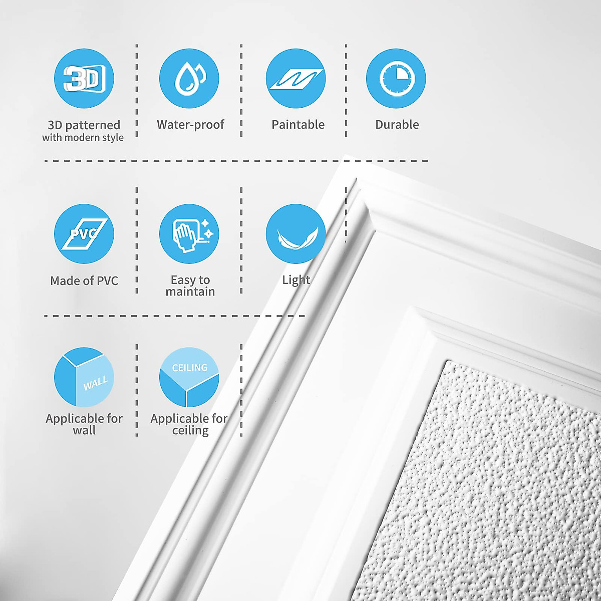 Art3d Drop Ceiling Tiles 24x48 inch White (12-Pack, 96 Sq.ft), 3D Wainscoting Panels Glue Up 2x4 FT