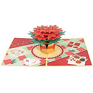 Paper Love Poinsettia Christmas Flower Pop Up Card, Handmade 3D Popup Greeting Cards for Christmas, Holiday, Xmas Gift | 5" x 7"