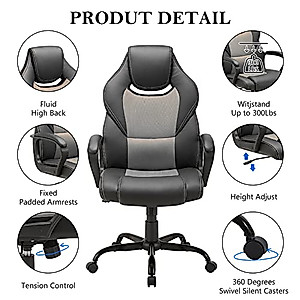 Rocking Office Chair Ergonomic with Arm Computer Desk Chair Swivel Adjustable Hight Home Office Desk Chair of Metal Leather Mesh Computer Chair Grey