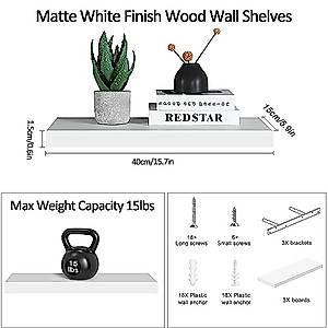 Tiasott White Floating Wall Shelves,Storage Shelves for Wall,Wood Wall Mounted Shelves,Display Ledge Shelves,Home Decor Storage Organiser for Bedroom,Living Room,Office,3 Pack