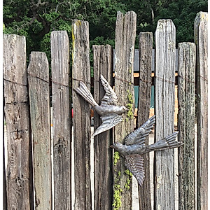 Set of 2 Garden Birds, Spring Home Accent Decor, 3D Wings, Metal Wall Hanging, Indoor Outdoor Display, Handmade 11 x 13 Inches