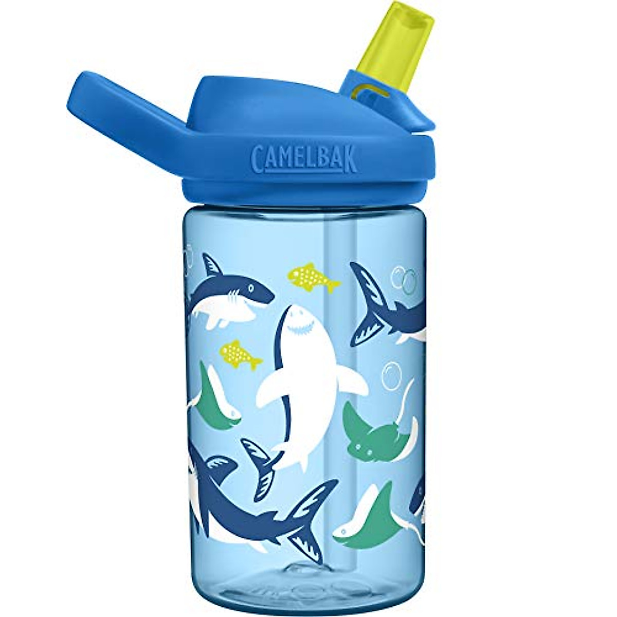CamelBak eddy+ 14 oz Kids Water Bottle with Tritan Renew – Straw Top, Leak-Proof When Closed, Sharks and Rays